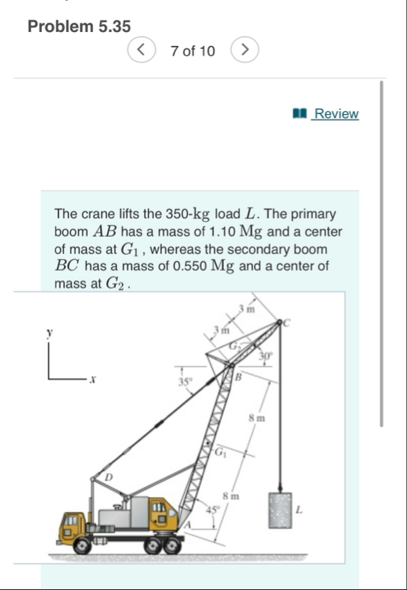 Solved Problem 5.357 ﻿of 10ReviewThe crane lifts the 350-kg | Chegg.com