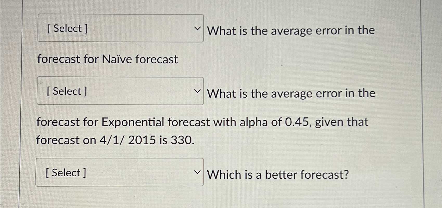 Solved What is the average error in the forecast for Naïve | Chegg.com