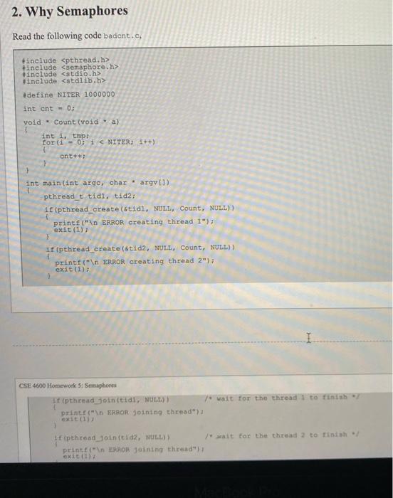 Solved 2 Why Semaphores Read The Following Code Badent C