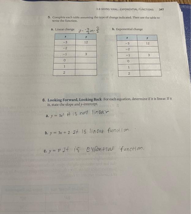 Solved 5. Complete each table assuming the type of change | Chegg.com