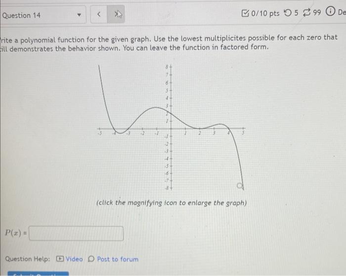 Solved rite a polynomial function for the given graph. Use | Chegg.com