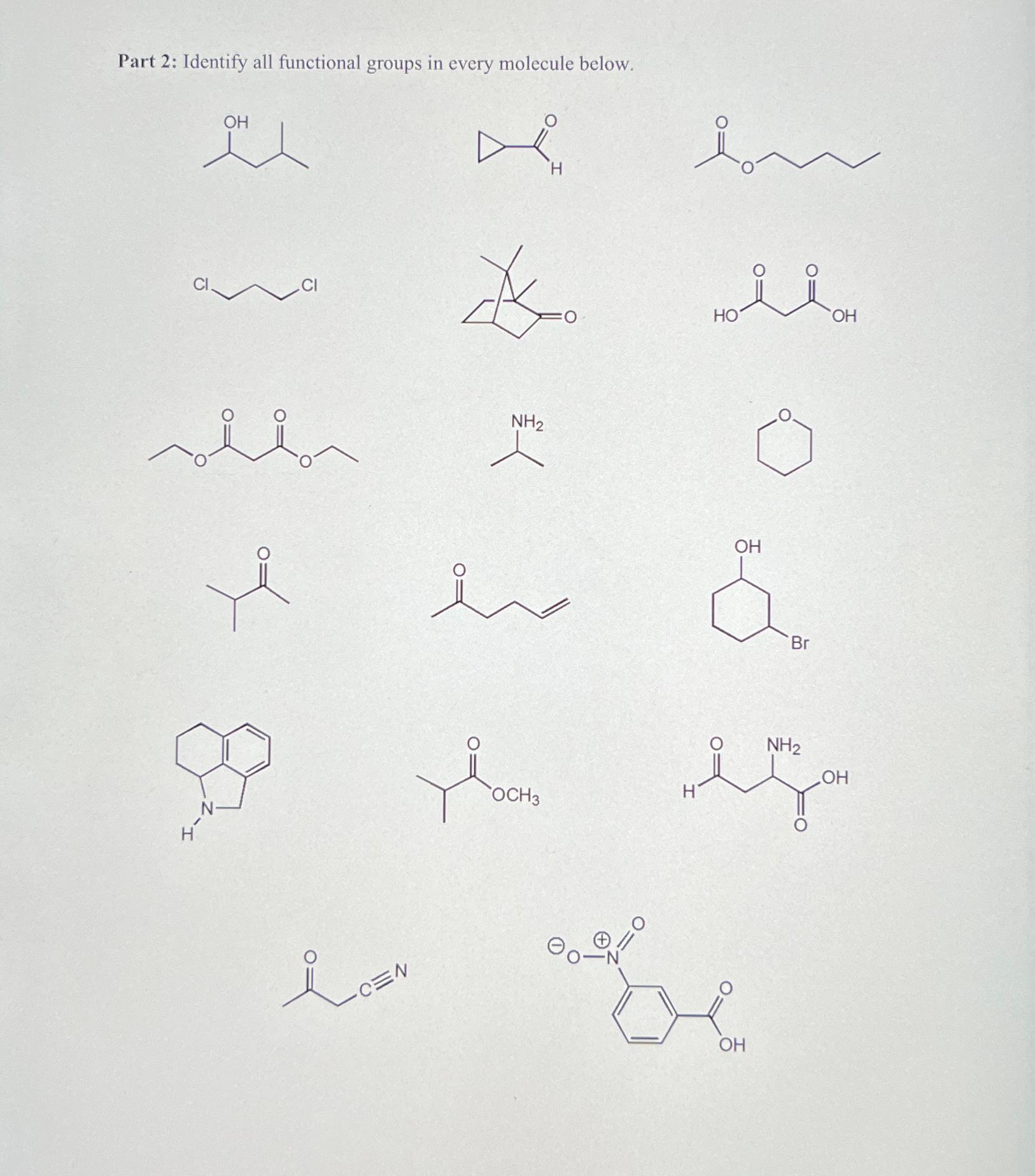 Part 2: Identify all functional groups in every | Chegg.com