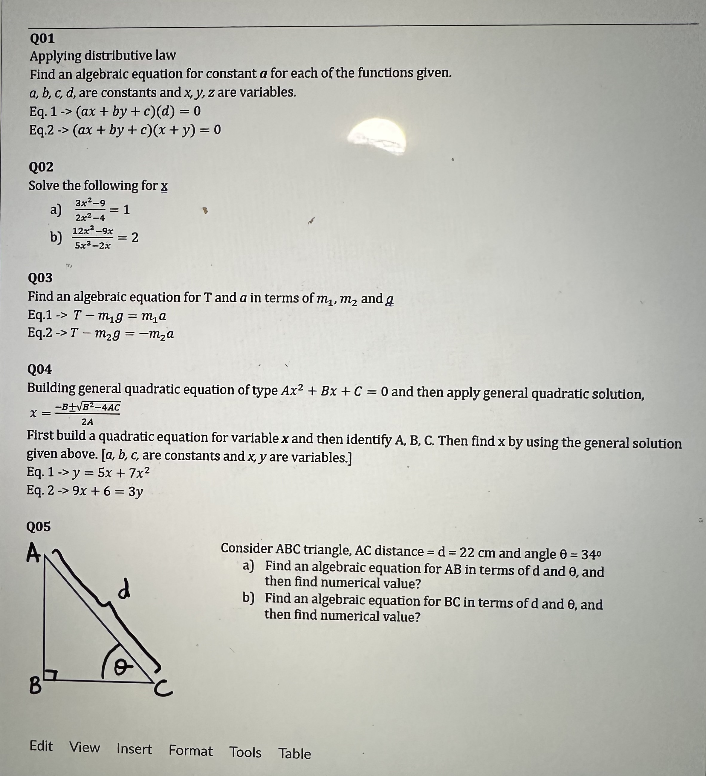 Solved Q01Applying distributive lawFind an algebraic | Chegg.com