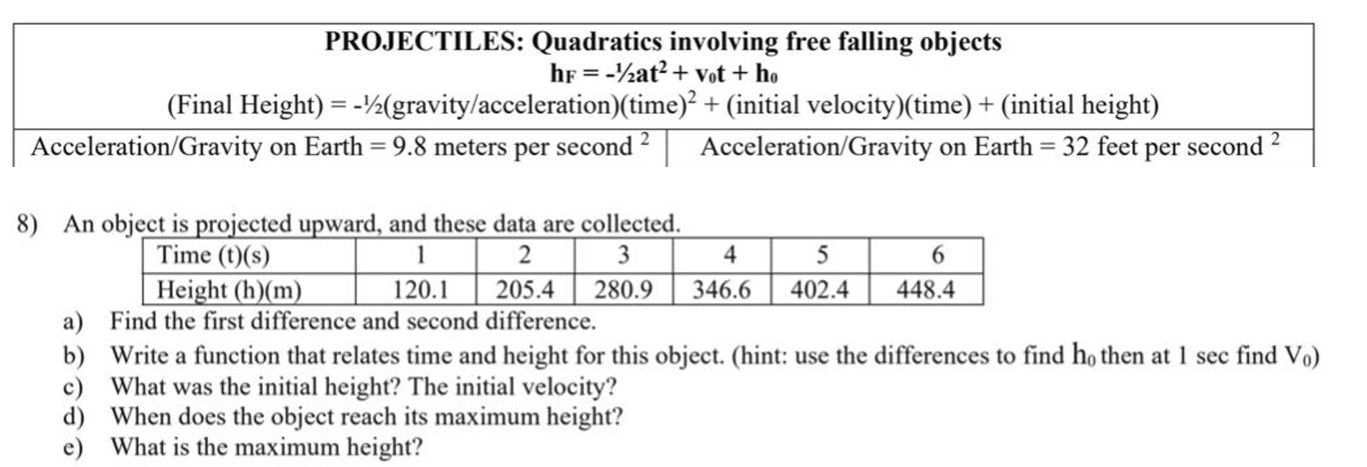 Solved 8) ﻿An object is projected upward, and these data are | Chegg.com