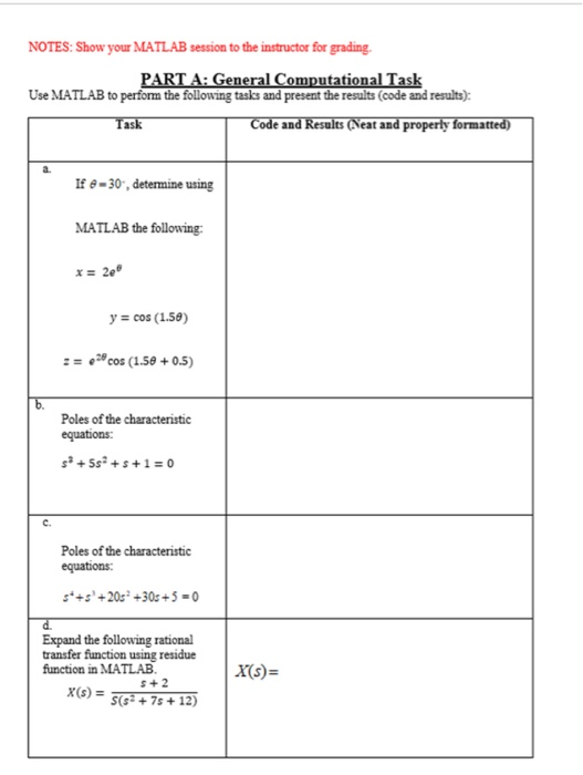 Solved NOTES: Show your MATLAB session to the instructor for | Chegg.com