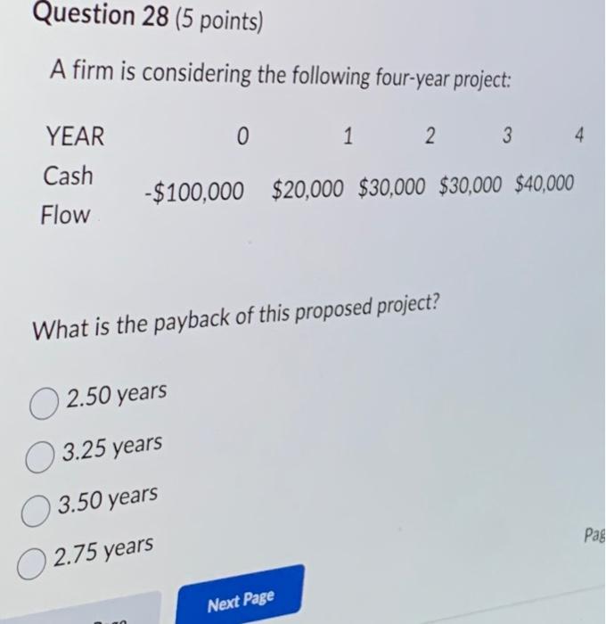 Solved Question 28 (5 points) A firm is considering the | Chegg.com
