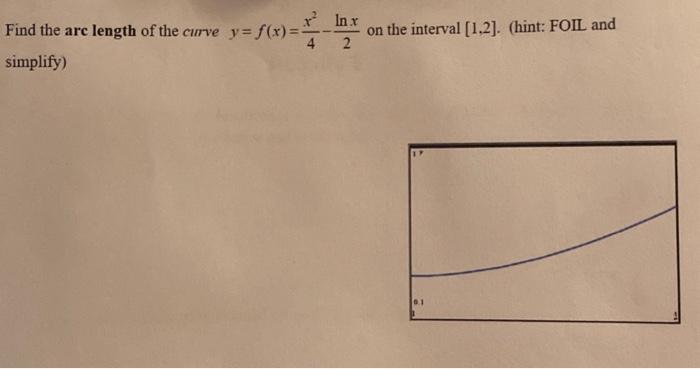 Solved Find the arc length of the curve y=f(x)=4x2−2lnx on | Chegg.com