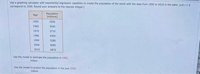 Solved Use a graphing calculator with exponential regression | Chegg.com