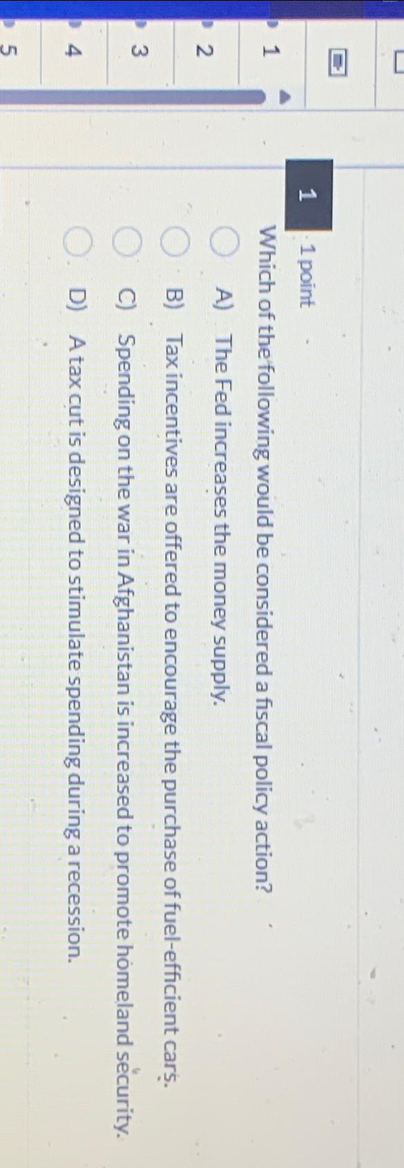 Solved 1 - 1 ﻿pointWhich of the following would be | Chegg.com