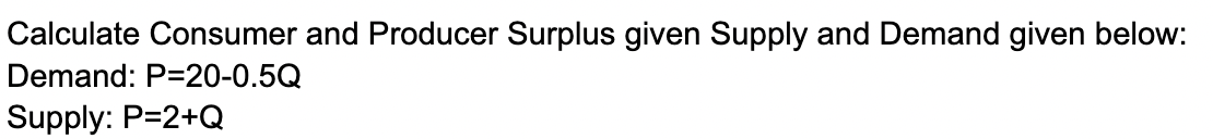 Calculate Consumer and Producer Surplus given Supply | Chegg.com