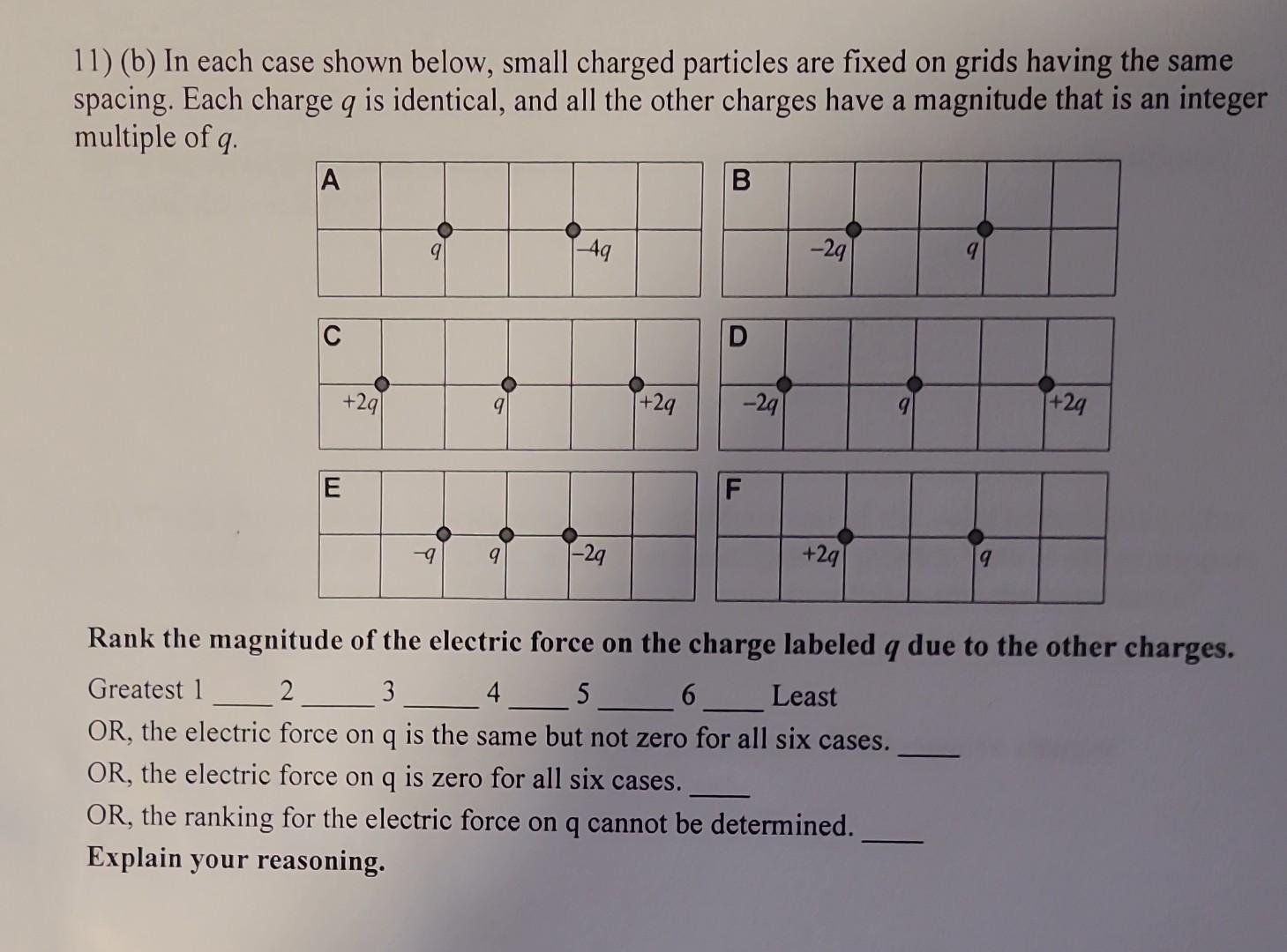 Solved 11) (b) In each case shown below, small charged | Chegg.com