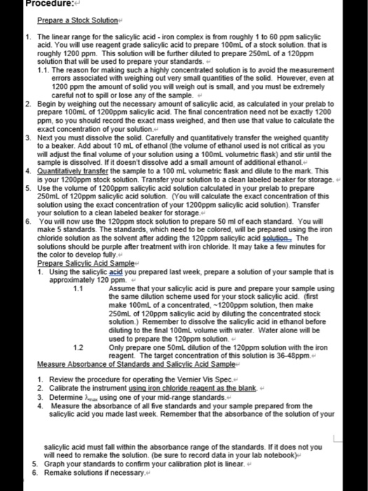 Solved Procedure: Prepare a Stock Solution 1. The linear | Chegg.com