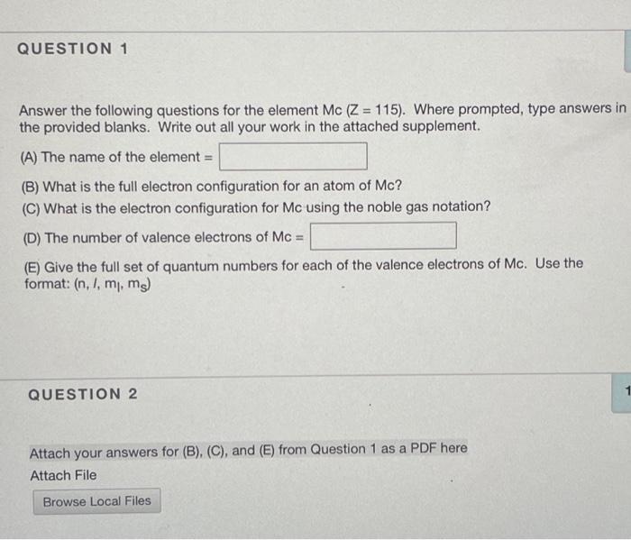 Solved Answer the following questions for the Element Mc | Chegg.com