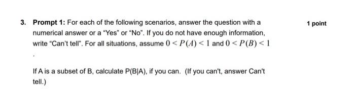 Solved Prompt 1: For each of the following scenarios, answer | Chegg.com