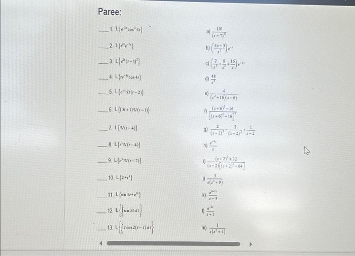 Solved Paree: 1. 4e2tcos24t} 2[(tee−1) 3. t{(t−1)2} 1. | Chegg.com