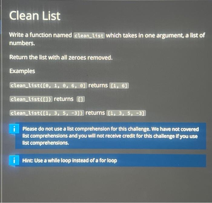 Solved Clean List Write a function named clean_list which | Chegg.com