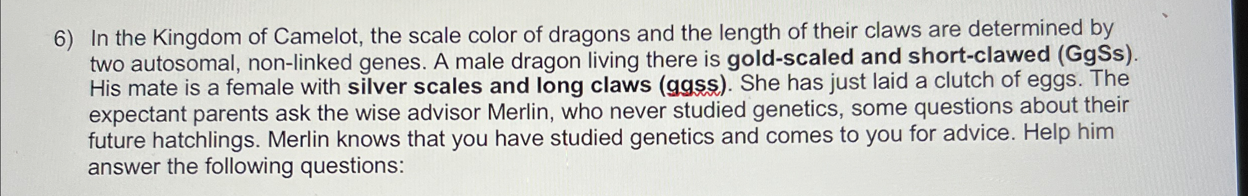 Solved In the Kingdom of Camelot, the scale color of dragons | Chegg.com