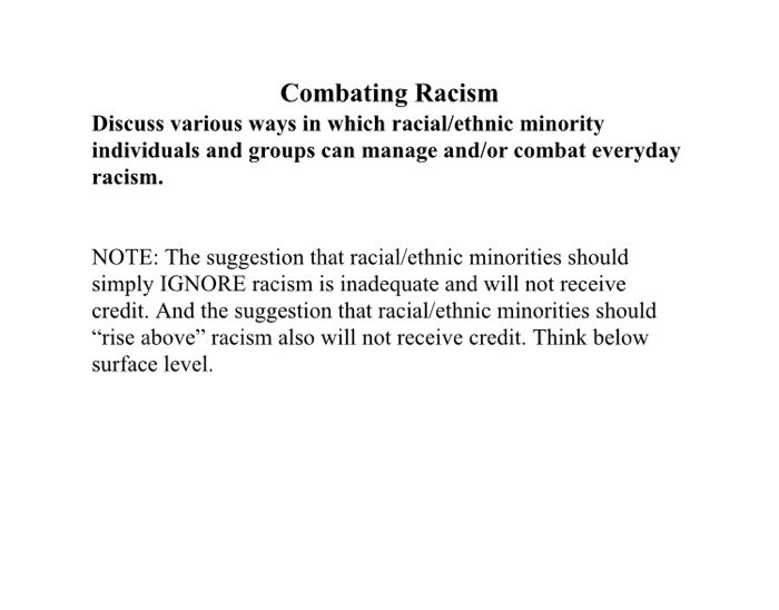 Solved Combating Racism Discuss various ways in which | Chegg.com