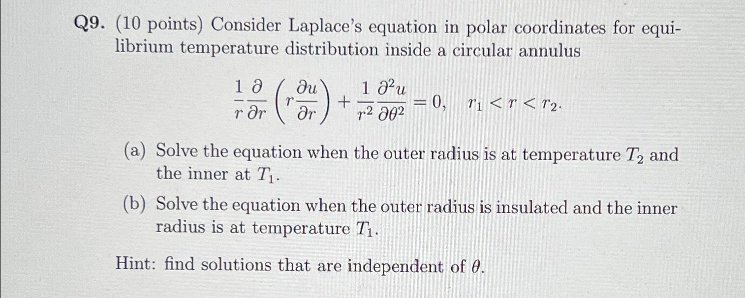 Solved Q9. (10 ﻿points) ﻿Consider Laplace's equation in | Chegg.com