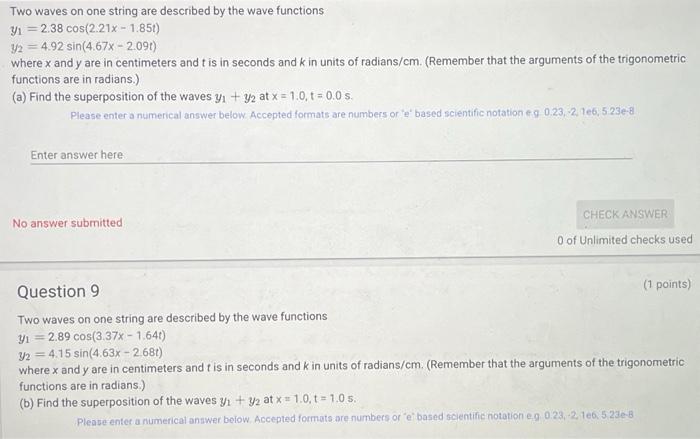 Solved Two waves on one string are described by the wave | Chegg.com