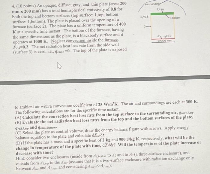 Solved 4. (10 points) An opaque, diffuse, gray, and thin | Chegg.com