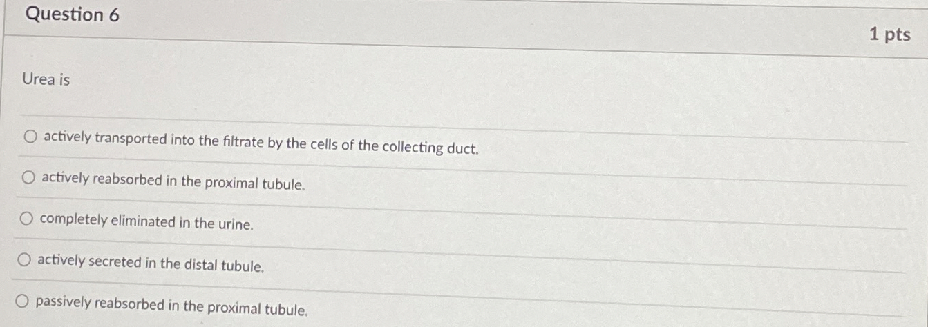 Solved Question 61 ﻿ptsUrea isactively transported into the | Chegg.com