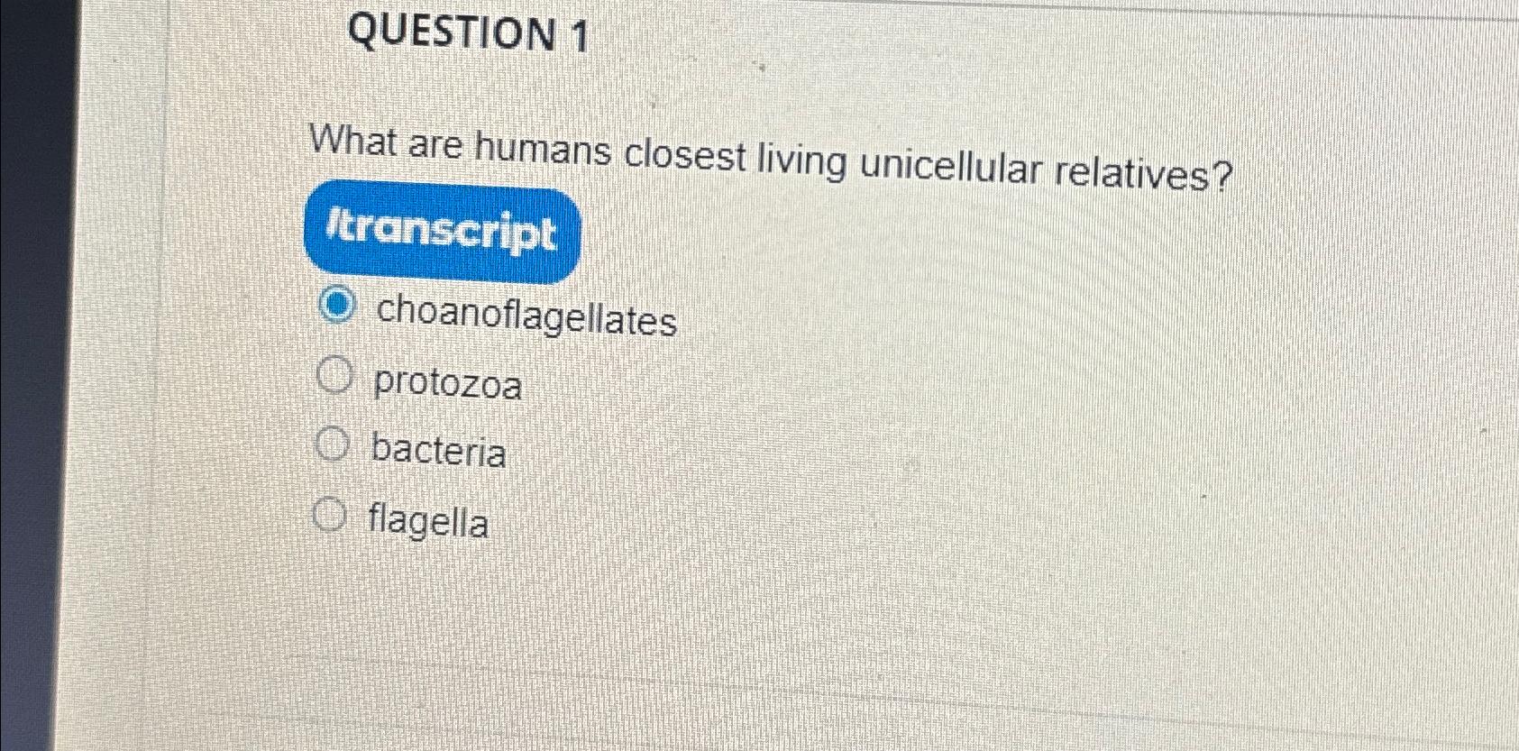 Solved QUESTION 1What are humans closest living unicellular | Chegg.com
