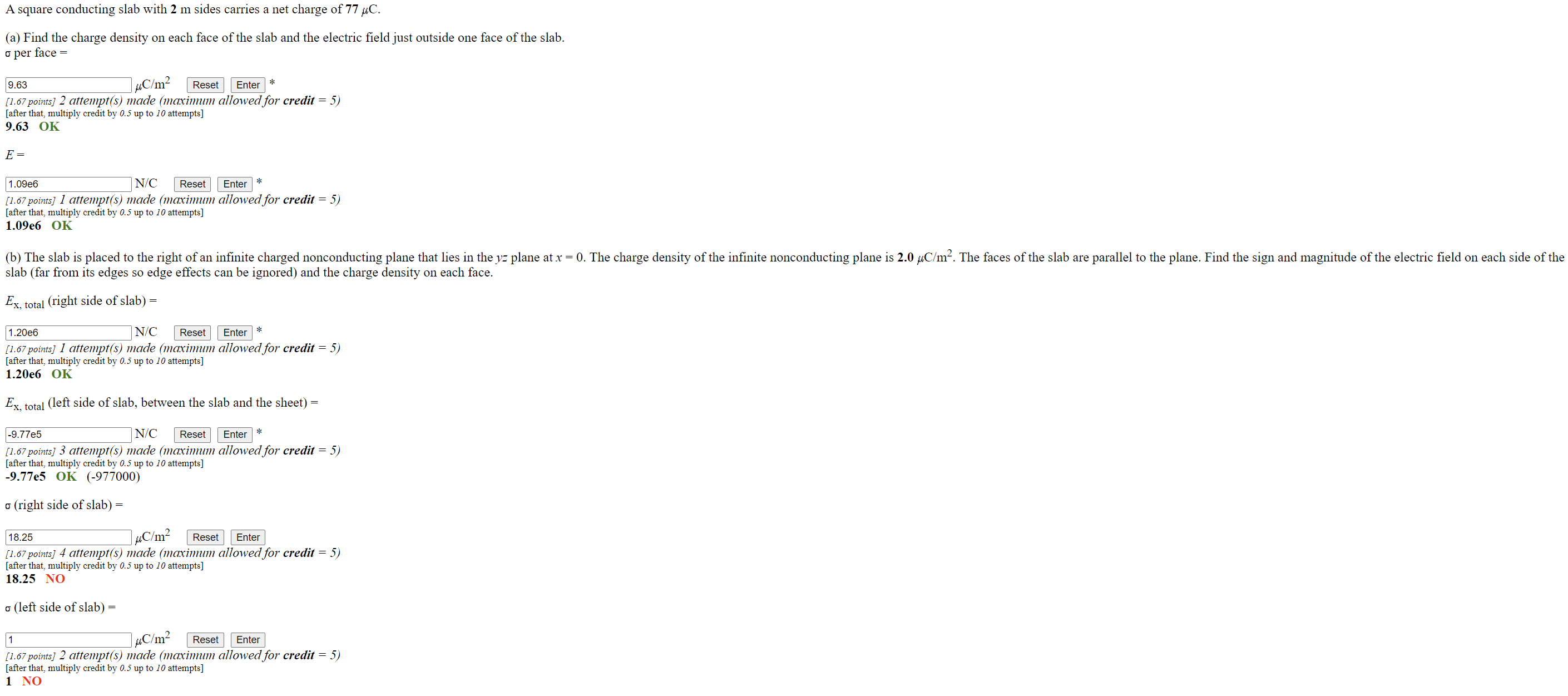 Solved A square conducting slab with 2 ﻿m sides carries a | Chegg.com