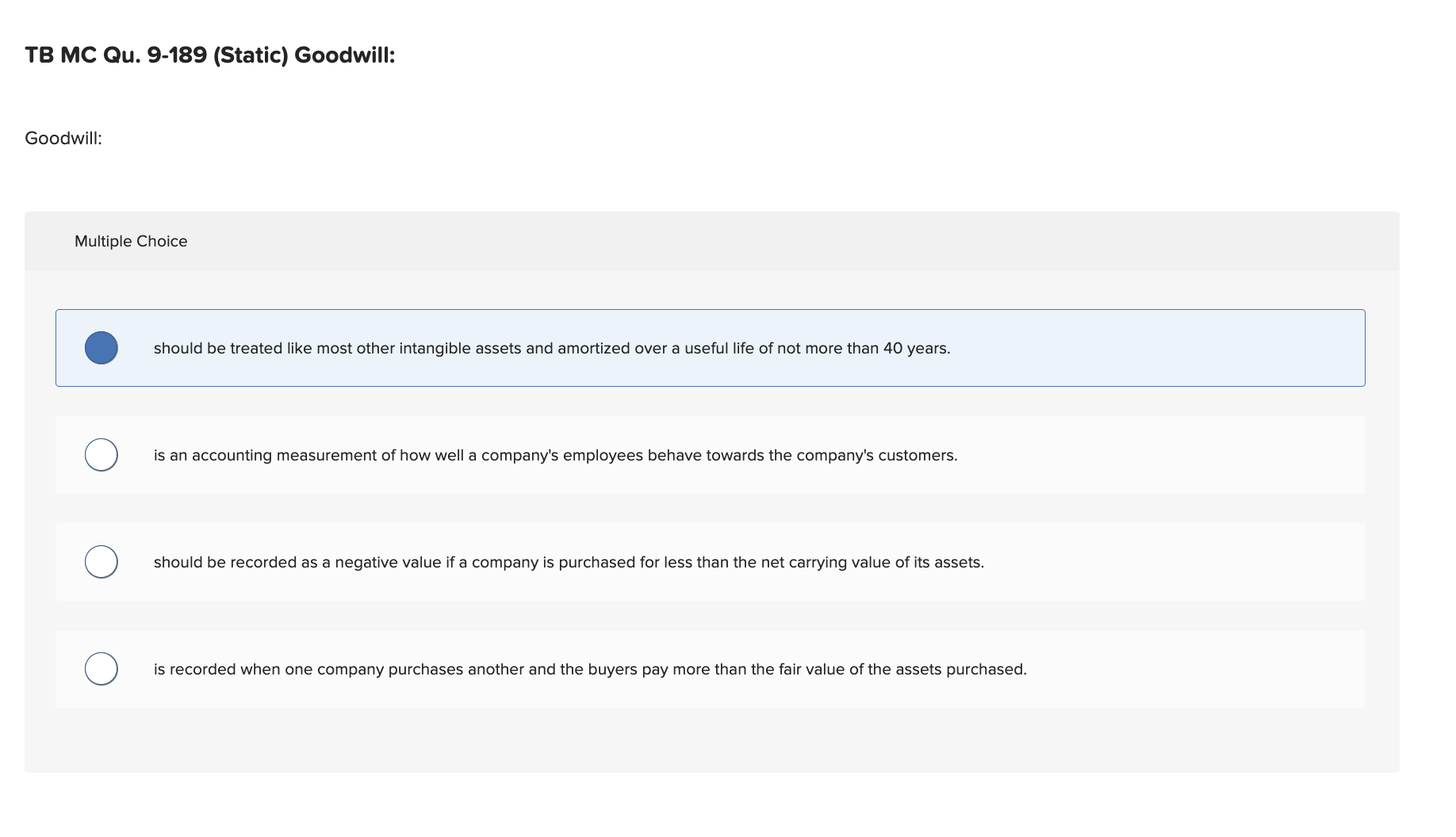 High Quality SOLUTION TB MC Qu. 9-189 (Static) ﻿Goodwill:Goodwill:Multiple | Chegg.com