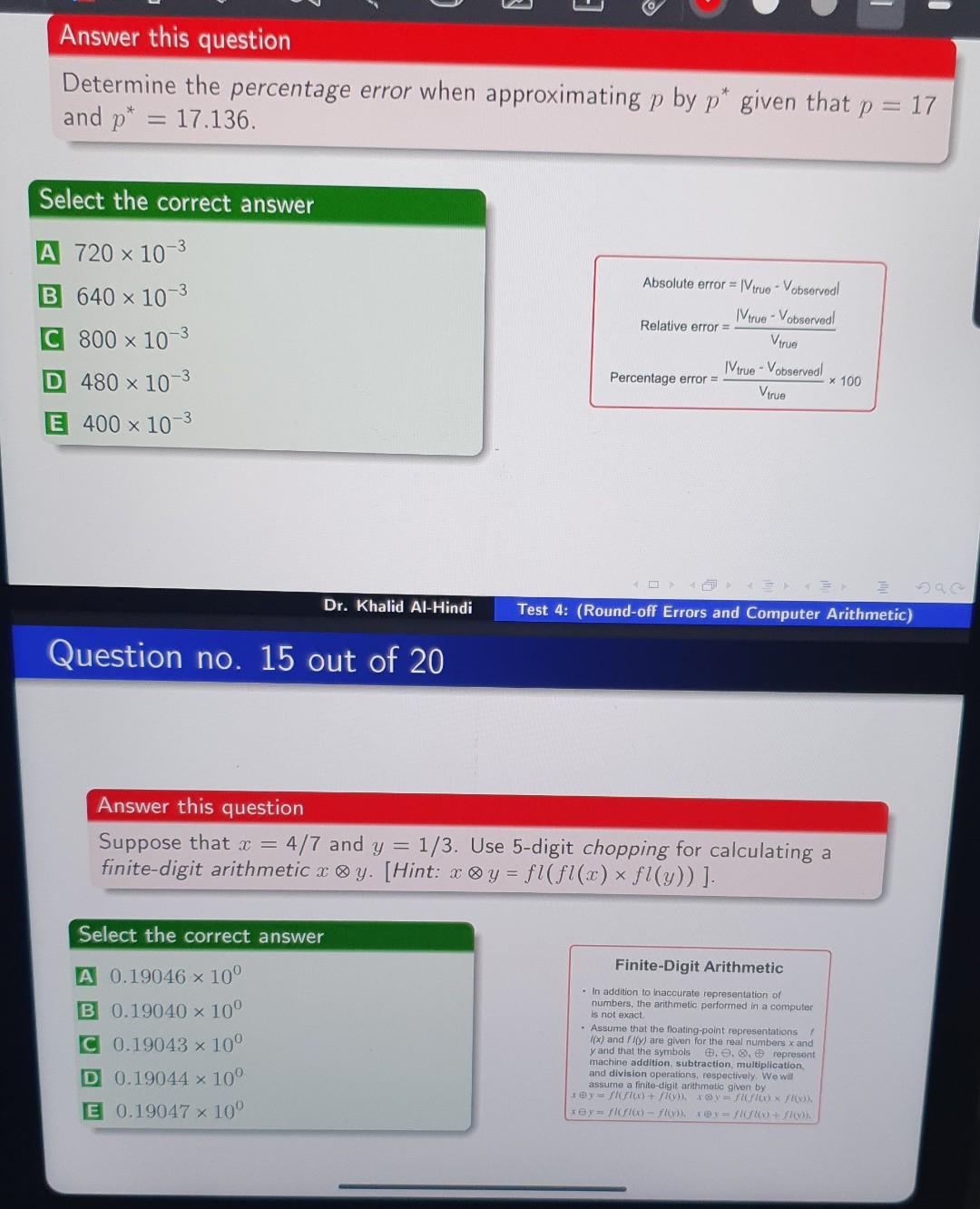 Solved Answer this question Determine the percentage error | Chegg.com