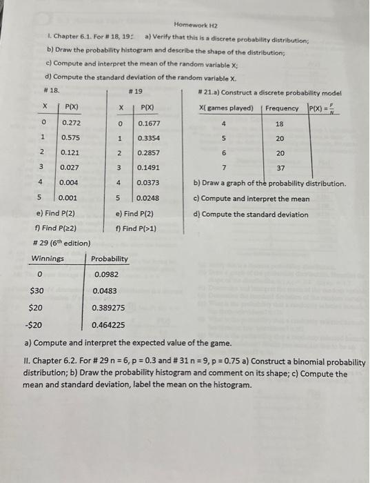 Solved Homework H2 1. Chapter 6.1. For N18,19 : a) Verify | Chegg.com