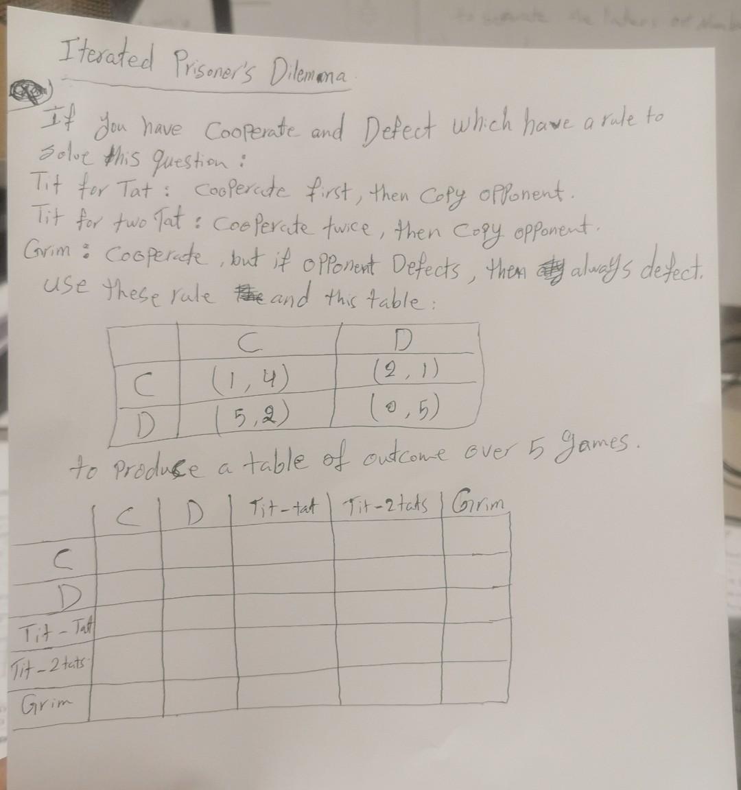 Solved If you have Cooperate and Defect which have a rule to | Chegg.com