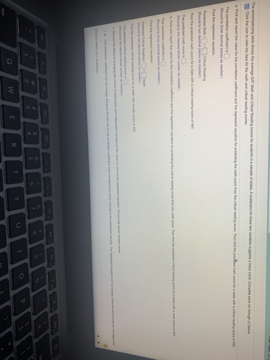 Solved The accompanying table shows the average SAT Math and | Chegg.com