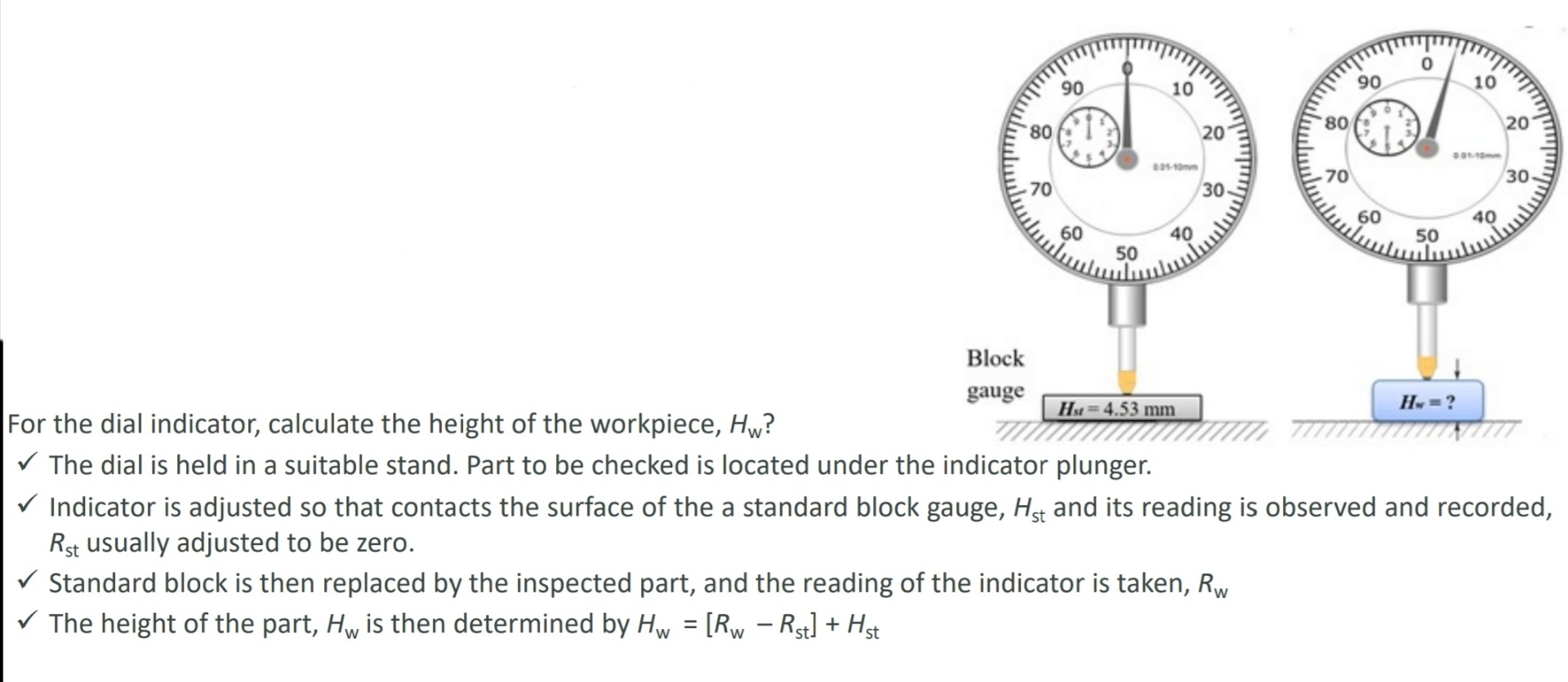 Solved For the dial indicator, calculate the height of the | Chegg.com