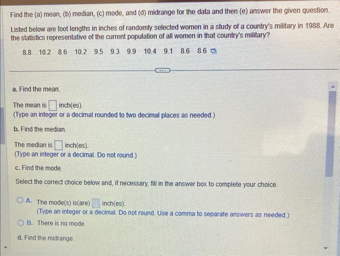 Solved Find the (a) mean, (b) median, (c) mode, and (d) | Chegg.com