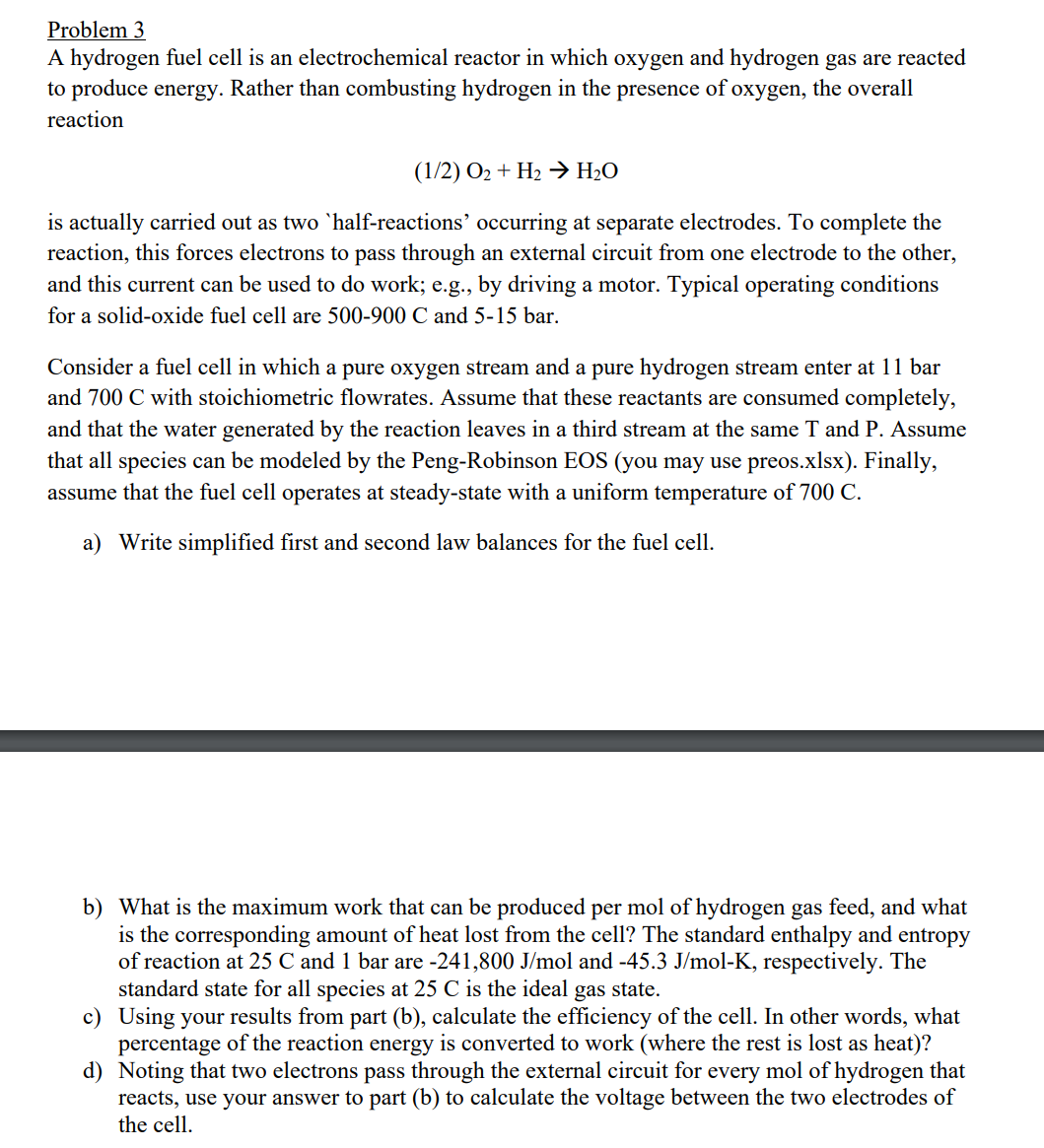 Solved please helpProblem 3A hydrogen fuel cell is an | Chegg.com
