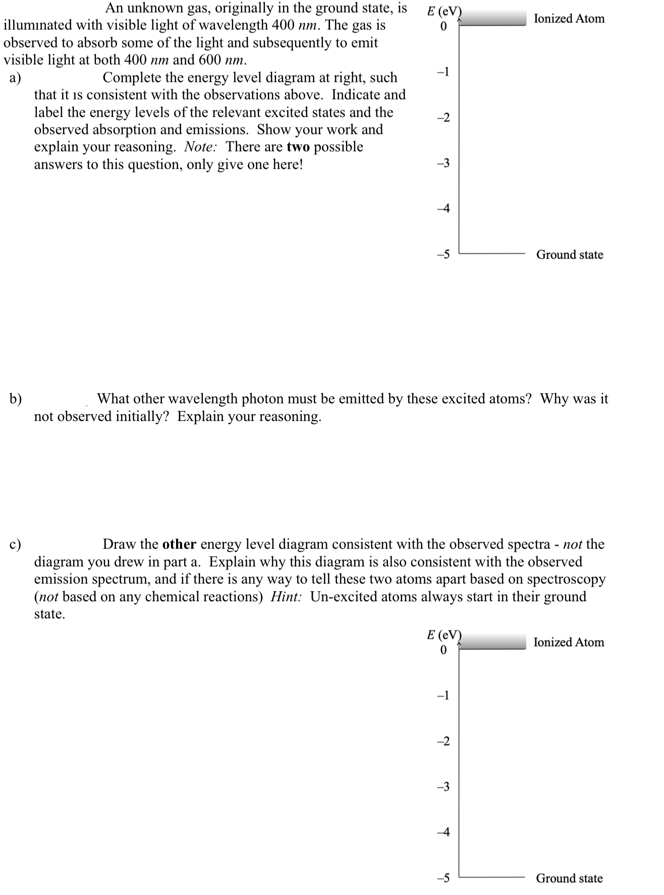 Solved An unknown gas, originally in the ground state, | Chegg.com