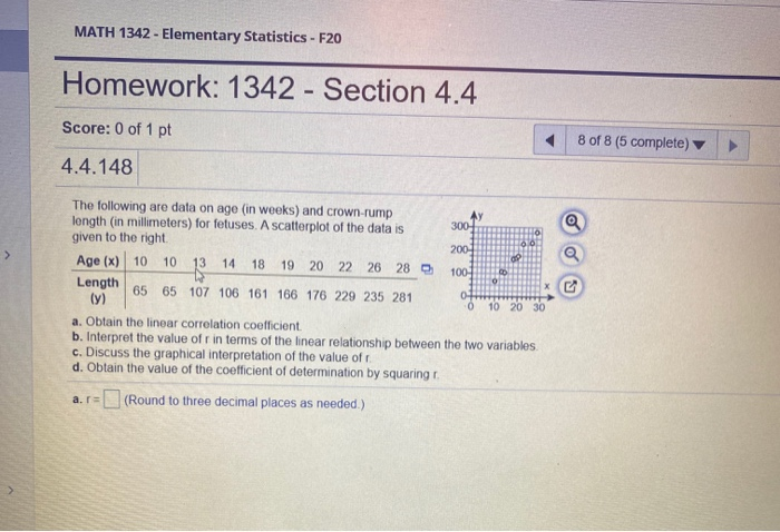 Solved MATH 1342 - Elementary Statistics - F20 Homework: | Chegg.com Solved MATH 1342 - Elementary Statistics - F20 Homework: | Chegg.com
