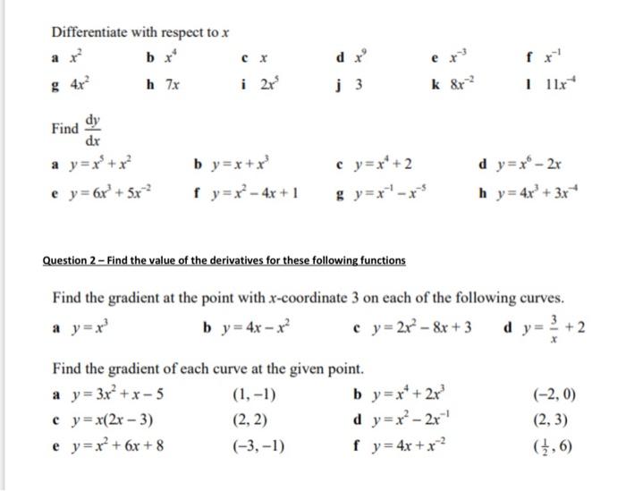 Solved Question 1- Differentiate the following functions | Chegg.com