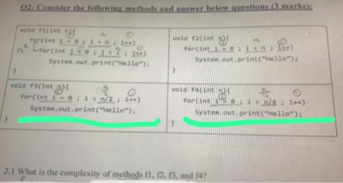 Solved 2.1 What is the complexity of methods f,f2,8, and f4 | Chegg.com