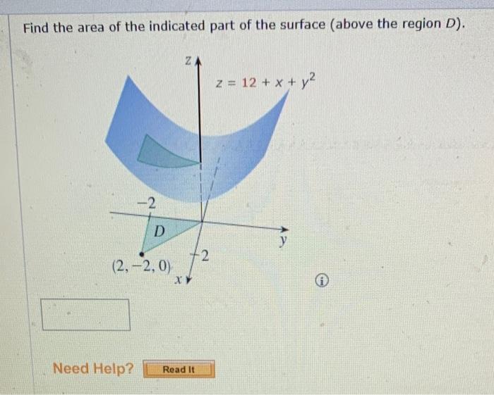 Solved Find the area of the indicated part of the surface | Chegg.com
