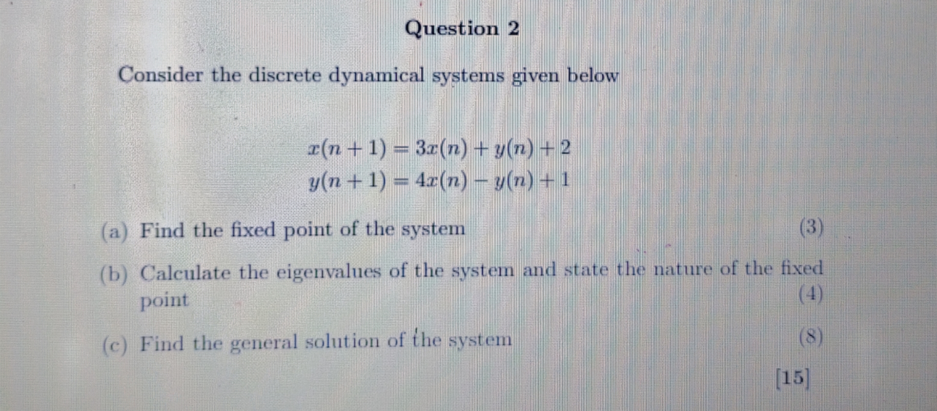 Solved Question 2Consider the discrete dynamical systems | Chegg.com