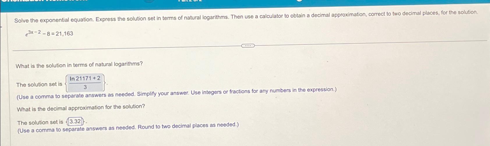 Solved Solve the exponential equation. Express the solution | Chegg.com