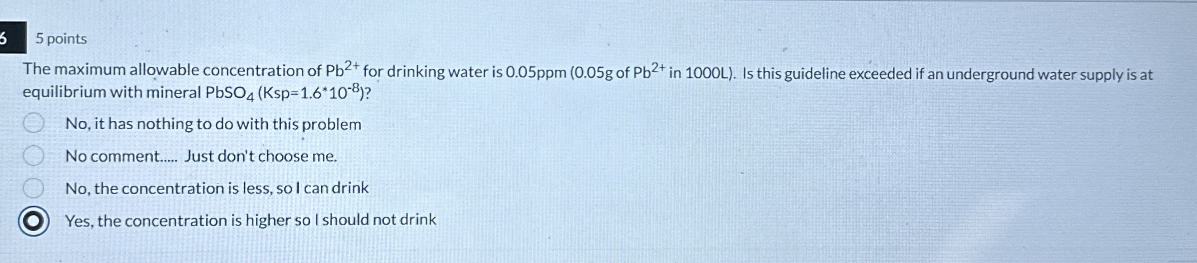 Solved 65 ﻿pointsThe maximum allowable concentration of Pb2+ | Chegg.com