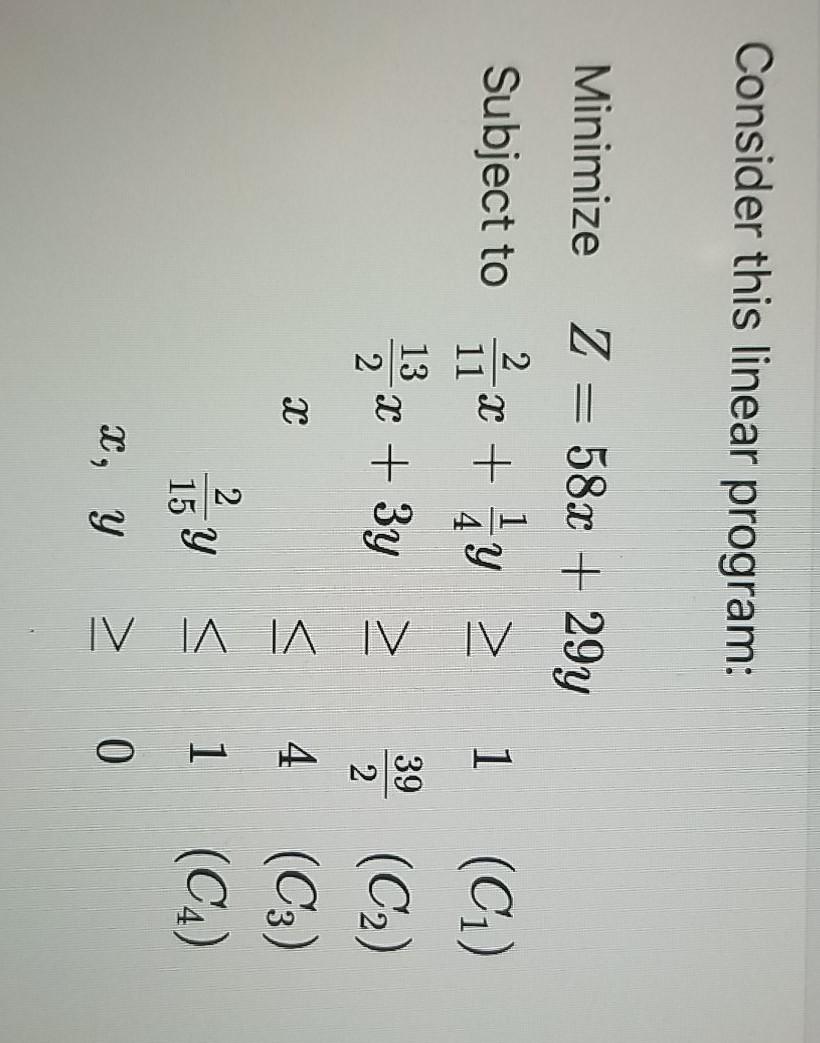 Solved Consider this linear program: Minimize Z = 58x + 294 | Chegg.com