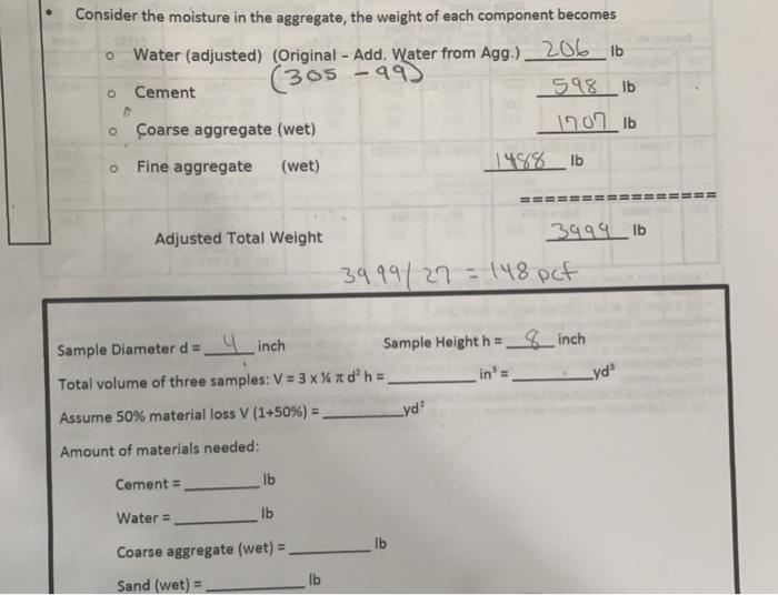 Solved Consider the moisture in the aggregate, the weight of | Chegg.com