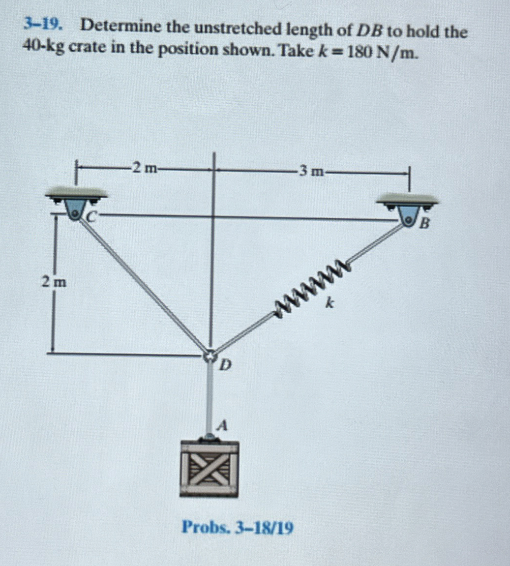 Solved 3-19. ﻿Determine the unstretched length of DB ﻿to | Chegg.com