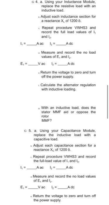 Solved Experiment 11 The Alternator Under Load Objective
