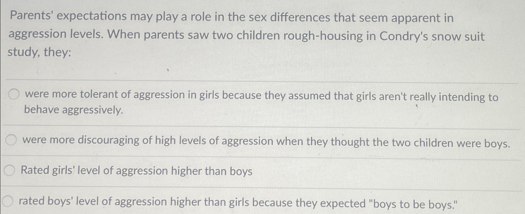 Solved Parents' expectations may play a role in the sex | Chegg.com