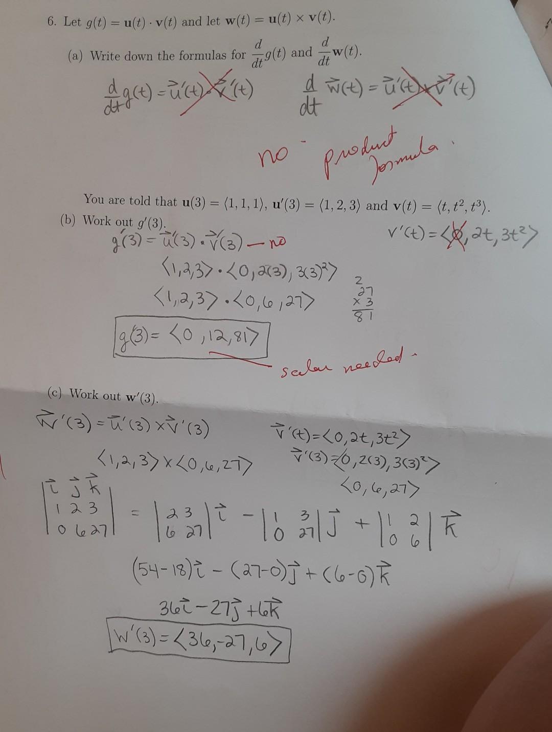 Solved 6. Let g(t)=u(t)⋅v(t) and let w(t)=u(t)×v(t). (a) | Chegg.com